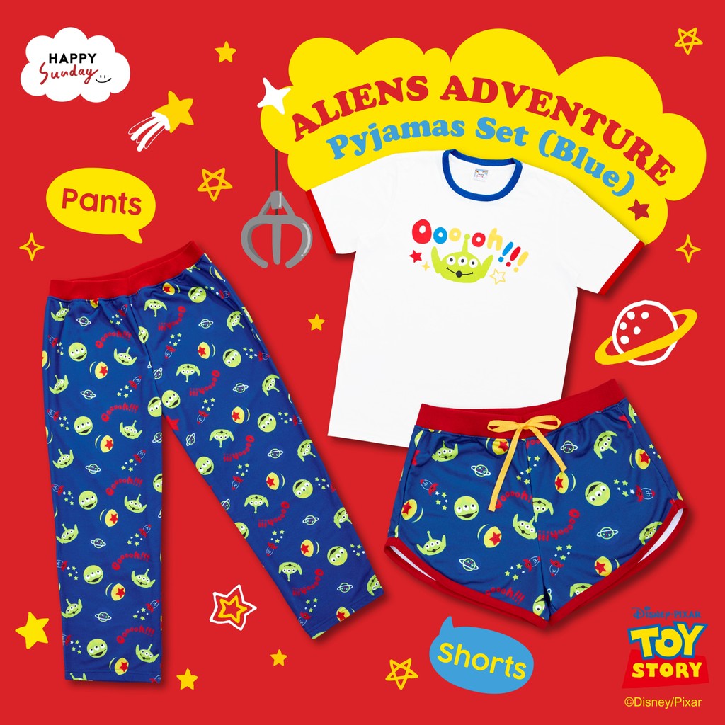 ALIENS ADVENTURE Pajamas Set (Blue) เซ็ตเสื้อยืดและกางเกงนอนสีน้ำเงิน ...