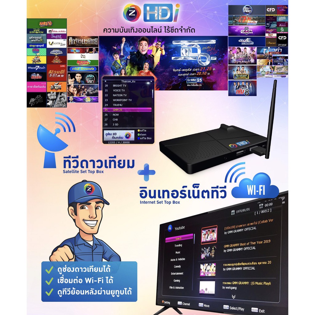 NEW GMMZ HD i กล่องจานดาวเทียมพร้อมระบบดูทีวีออนไลน์ - satandcctv - ThaiPick
