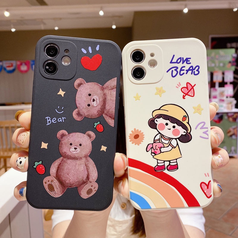 Love Teddy Bear Silicone Casing OPPO A54 A94 A74 A73 A93 A53 A31 A16 A15 A15S A5 A9 A52 A92 A7 ...