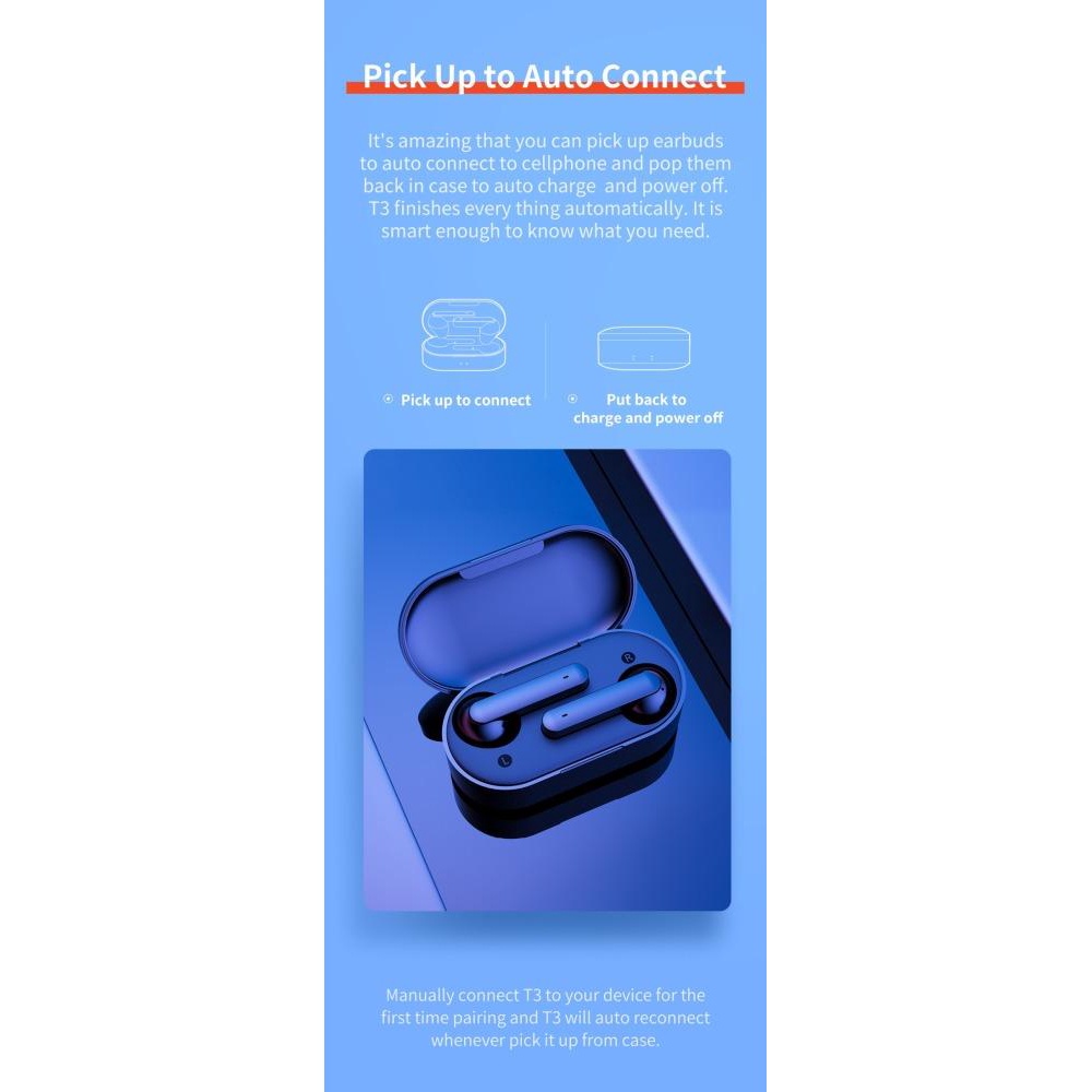 QCY T3 TWS 3D สเตอริโอไร้สายพร้อม Dual ไมโครโฟนชุดหูฟังบลูทูธ - t58ro76cct - ThaiPick