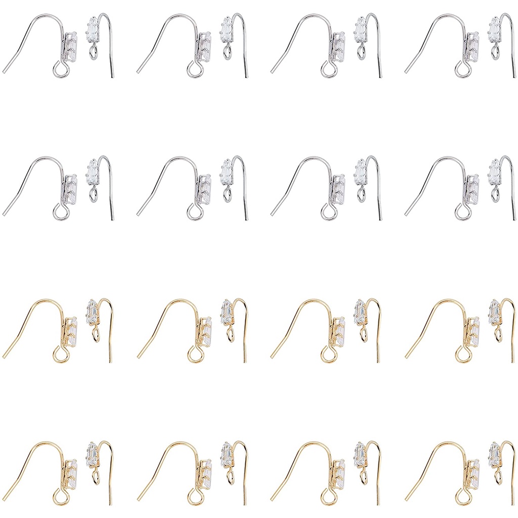 Beebeecraft 40 Pcs Brass Ear Wire with Cubic Zirconia Earring Hooks ...