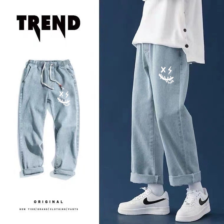 Autumn and summer tethered thin jeans men s loose straight-leg trend ...