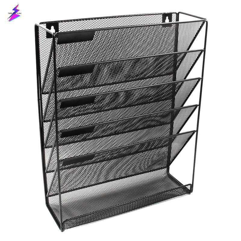 Metal Mesh Wall-Mounted Magazine File Rack Office Desk 5 Layer Interval ...