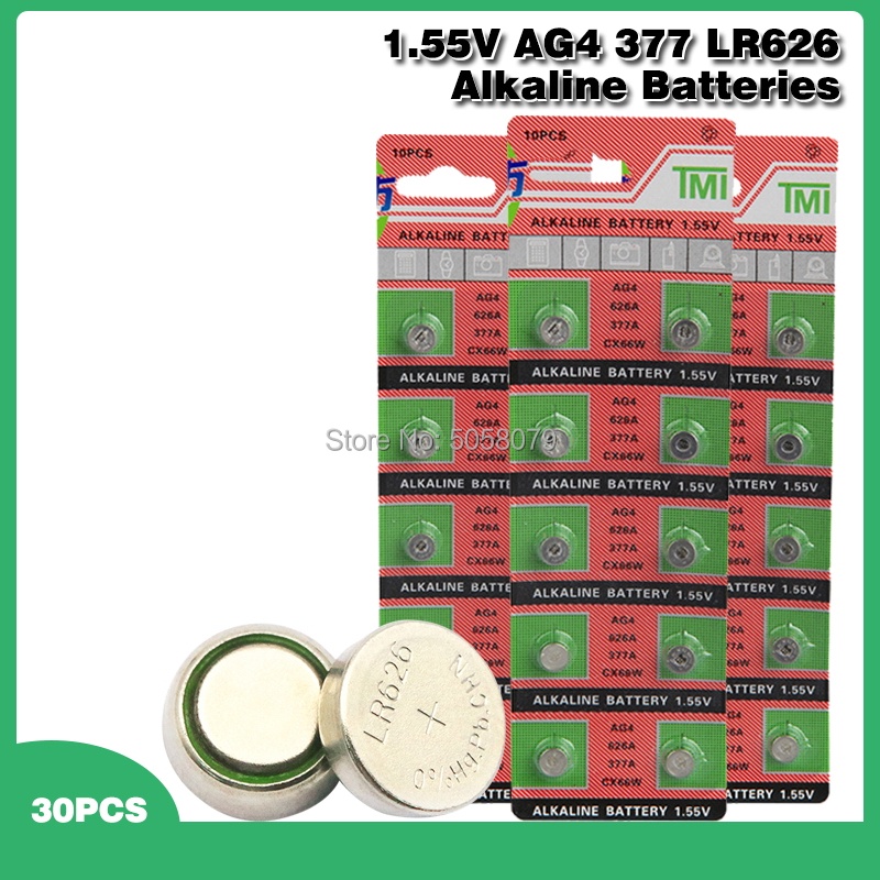 แบตเตอรี่ชาร์จ30pcspack AG4 LR626 377 Button Batteries SR626 177 Cell Coin Alkaline Battery 1 ...