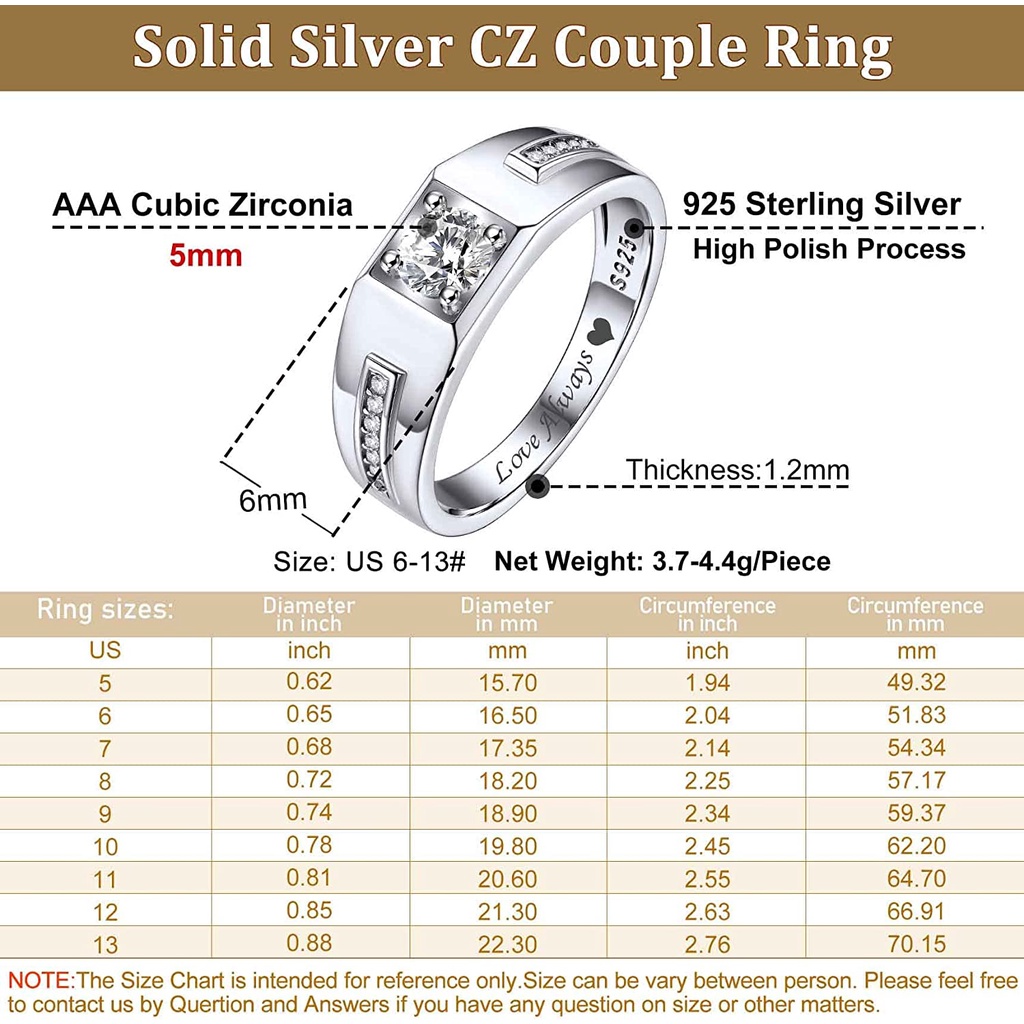 Bestyle แหวนเงิน 925 ประดับเพชร เพทาย ลูกบาศก์ สําหรับผู้ชาย ผู้หญิง งานหมั้น งานแต่งงาน ...