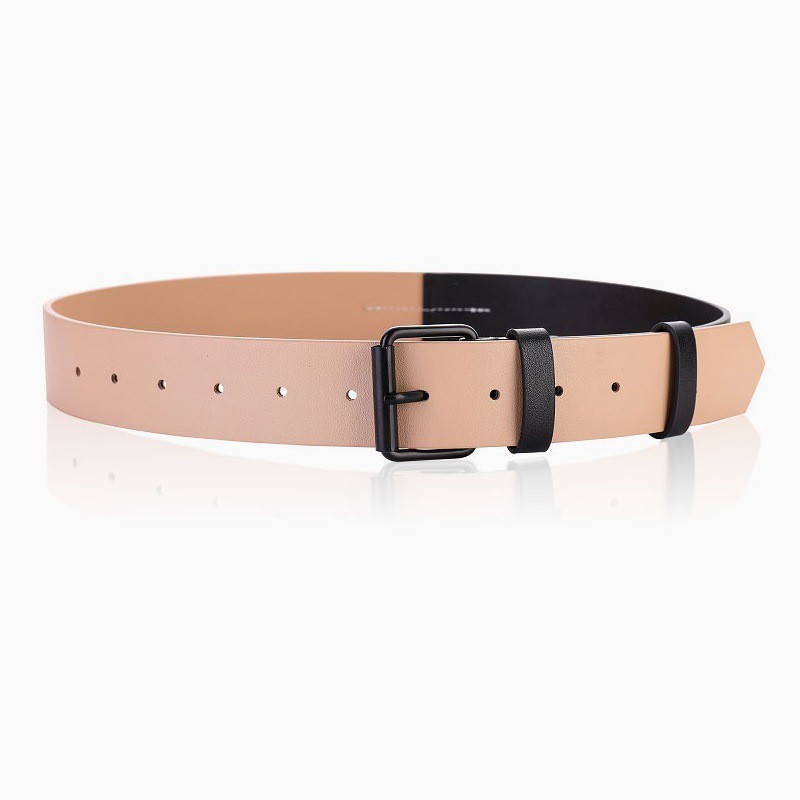Ready stock New style leather belt women fashion two-color stitching ...