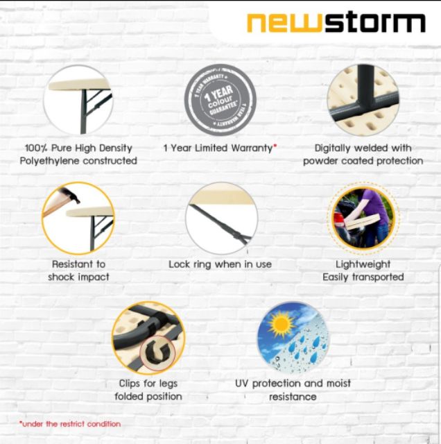 โต๊ะพับครึ่งอเนกประสงค์ ขนาด150cm มีหูหิ้ว (NST-150BF) Newstorm - nidabedding - ThaiPick