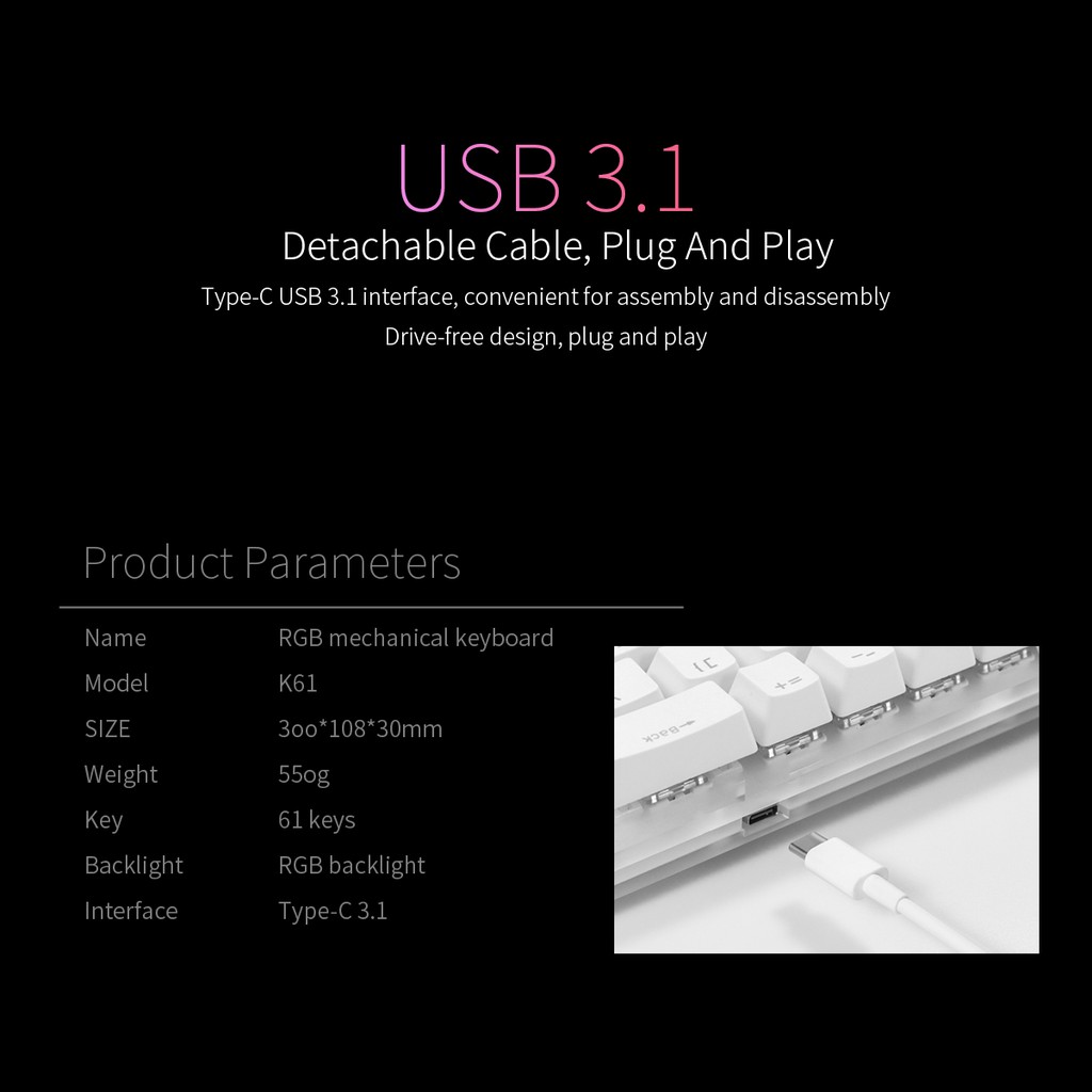 Womier K61 60% คีย์บอร์ด 61 คีย์ PCB สวิทช์รองรับเอฟเฟคพร้อมสวิทช์ RGB ...