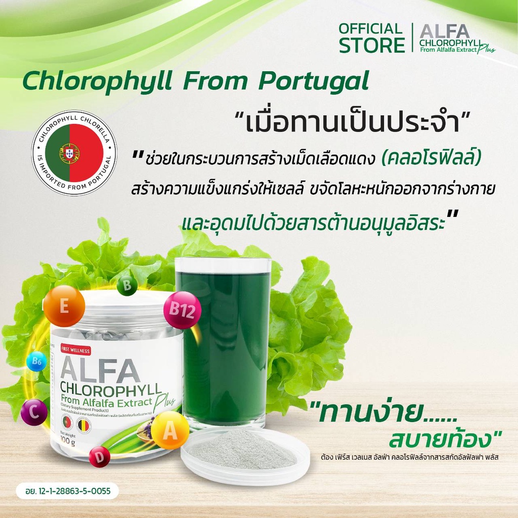 อัลฟ่า คลอโรฟิลล์ แถมฟรี วิตามินซี 1 ขวด ALFA Chlorophyll From Alfalfa Extract plus (First ...