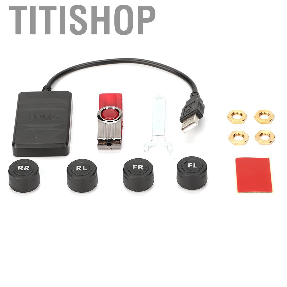 Titishop Car USB Tire Pressure Monitor System TPMS Monitoring Alarm with External Sensor for ...