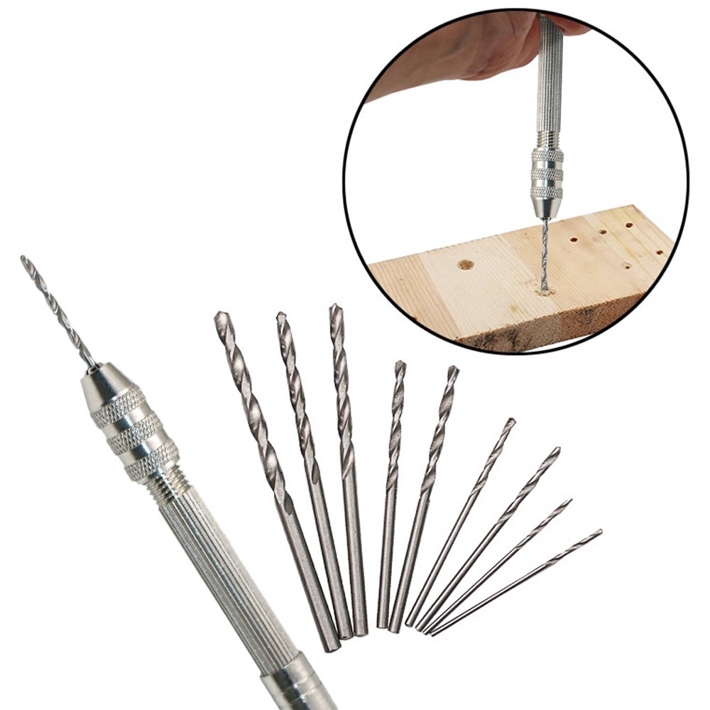 Repair Watch Tool Mini Micro Aluminum Hand Drill +10pc Twist Rotary ...