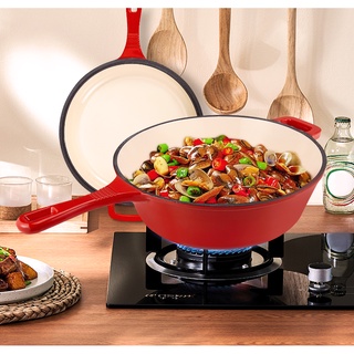Enameled 2-In-1 Cast Iron Multi-Cooker – Heavy Duty Skillet and Lid Set ...