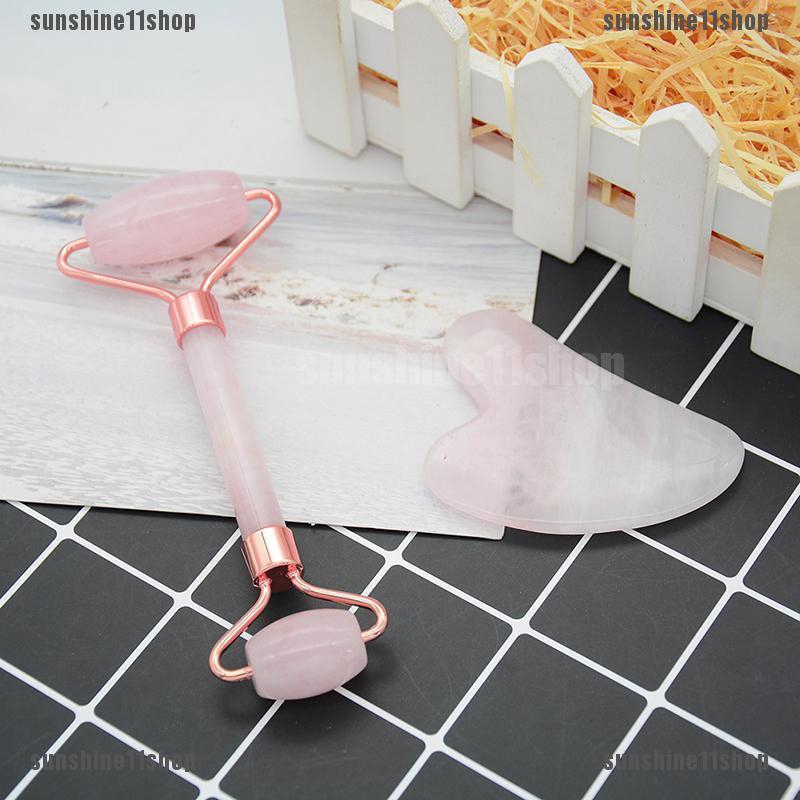 SSH Natural pink rose quartz crystal stone gua sha roller face neck ...