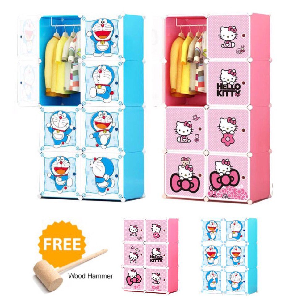 DIY Cartoon Wardrobe Cabinet Cube Rack Clothes Storage Bedroom Wardrobe ...