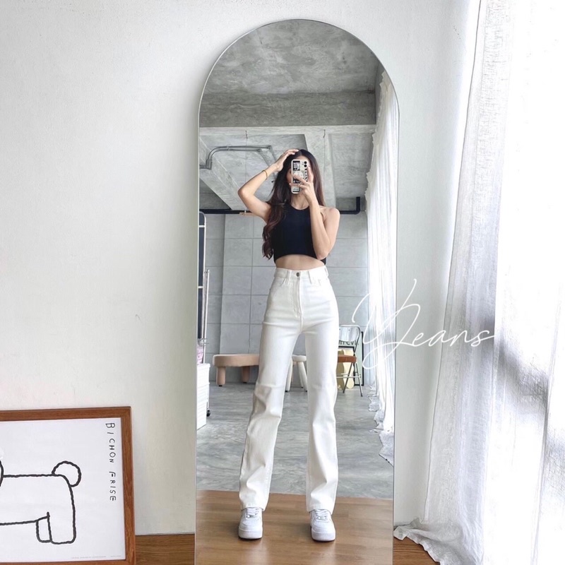 V-JEANSป้ายX Xกางเกงยีนส์เอวสูง ยีนส์ กางเกงยีนส์ทรงกระบอก - vjeans - ThaiPick