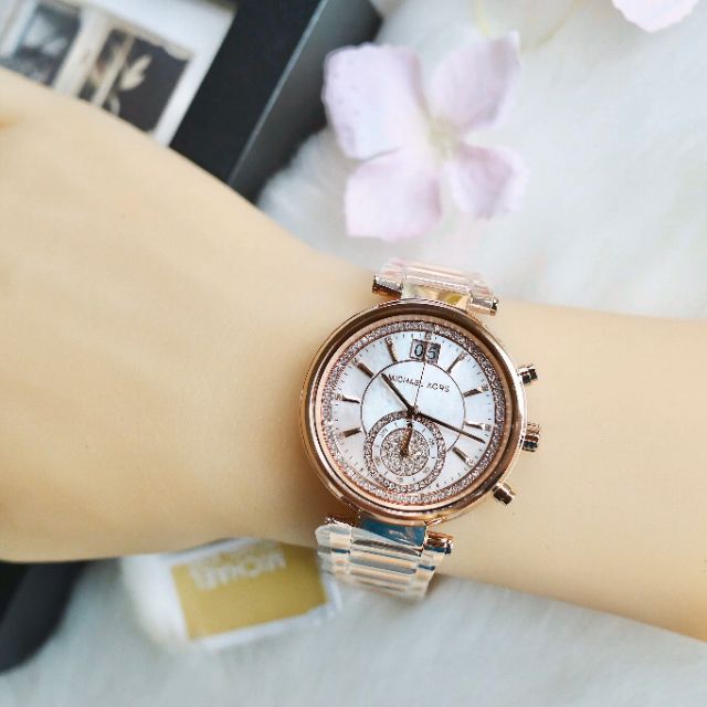 สด-ผ่อน) นาฬิกา MK6282 Michael Kors Sawyer Mother of Pearl Crystal Pave ...