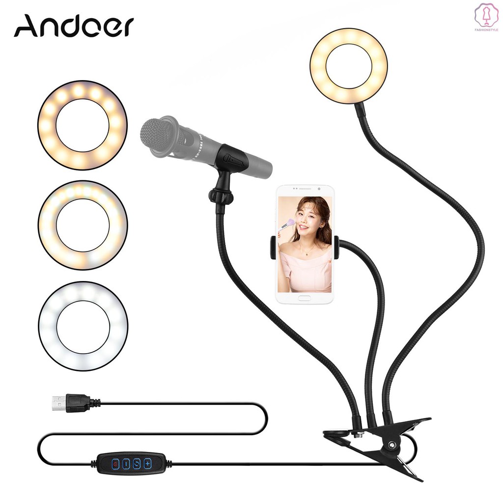 Andoer 3.5 Inch Clip-On Mini USB Ring Light Fill-in Lamp 3 Lighting ...