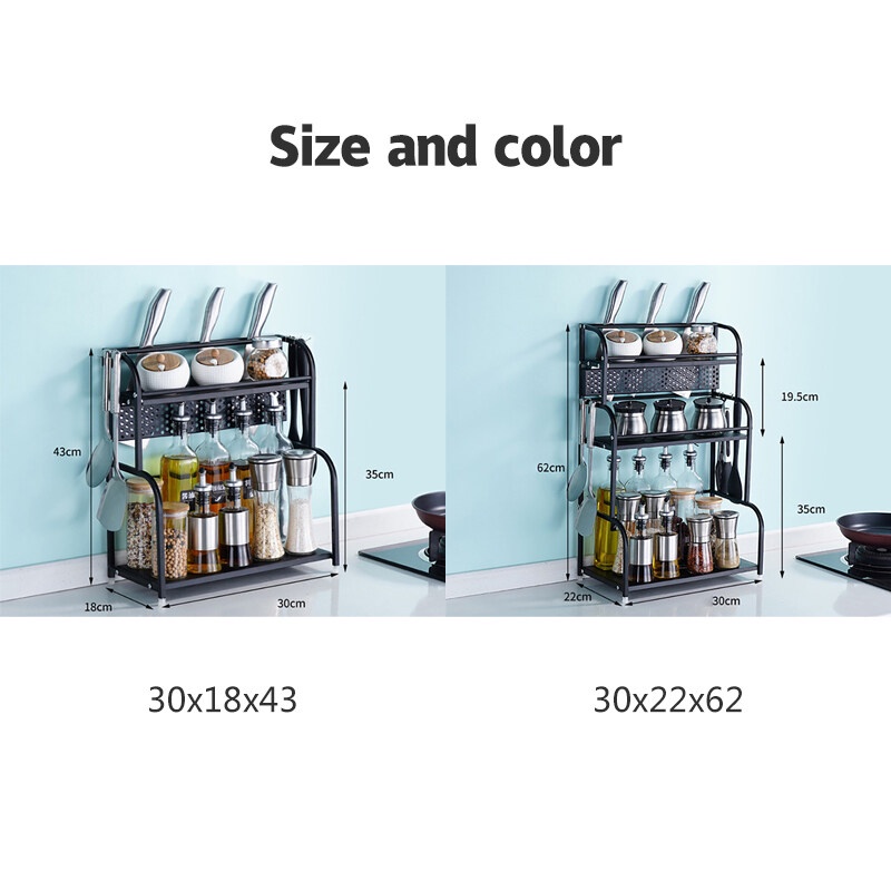 Stainless steel black kitchen shelf floor multi-layer storage oil, salt ...
