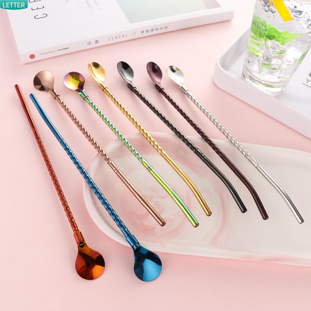 LETTER???? New Drinking Straw Bar Tea Stainless Steel Straws Spoon ...