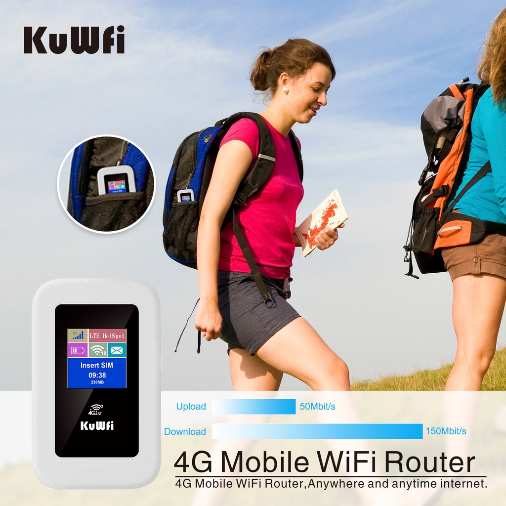 KuWFi Mobile WiFi Router Unlocked 150Mbps Smart Router 4G Sim Card ...