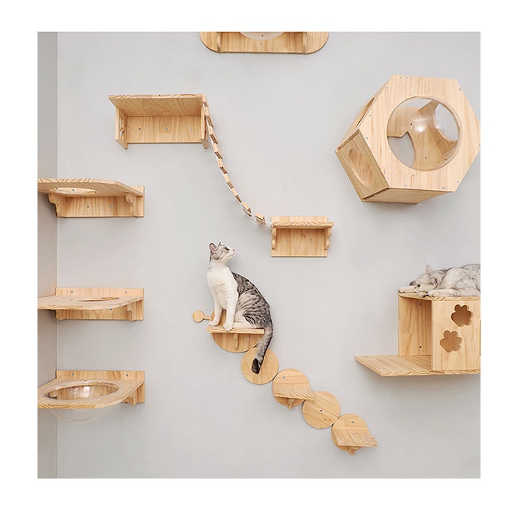 猫爬架Wall Mounted Cat Climbing Frame Cat Tree Solid Wood Cat Juming ...