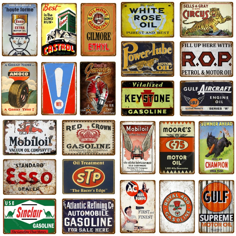 Garage Decor Petrol Motor Oil Vintage Tin Signs Metal Plate Wall Pub ...