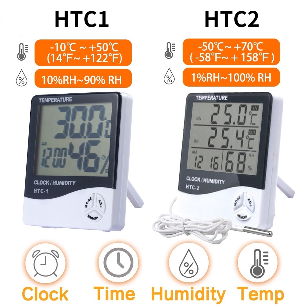 HTC-2 /HTC1 เครื่องวัดอุณหภูมิ เทอร์โมมิเตอร์ วัดความชิ้น พร้อมนาฬิกา | Shopee Thailand