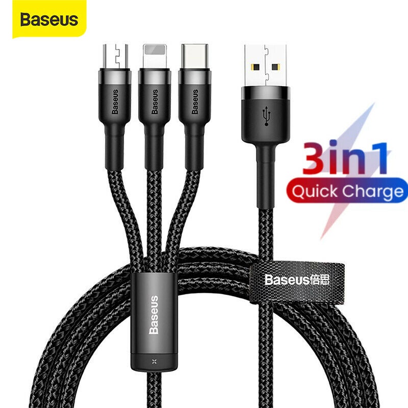 Baseus 3 in 1 USB To Type-C Micro USB iPhone Charger Data Cable 1.2M ...