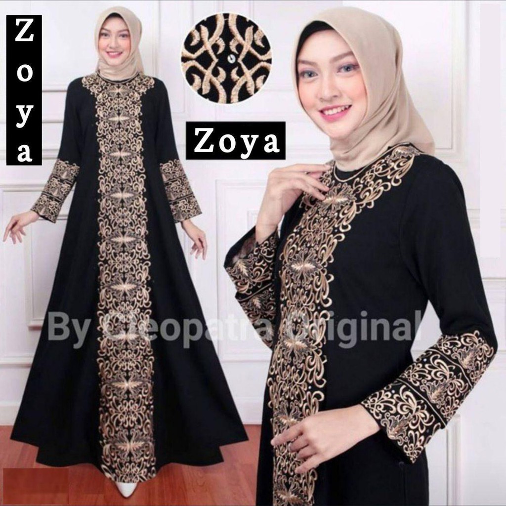 Abaya Gamis Arab Black Jetblack เย็บปักถักร้อย Zoya สําหรับติดตกแต่ง ...