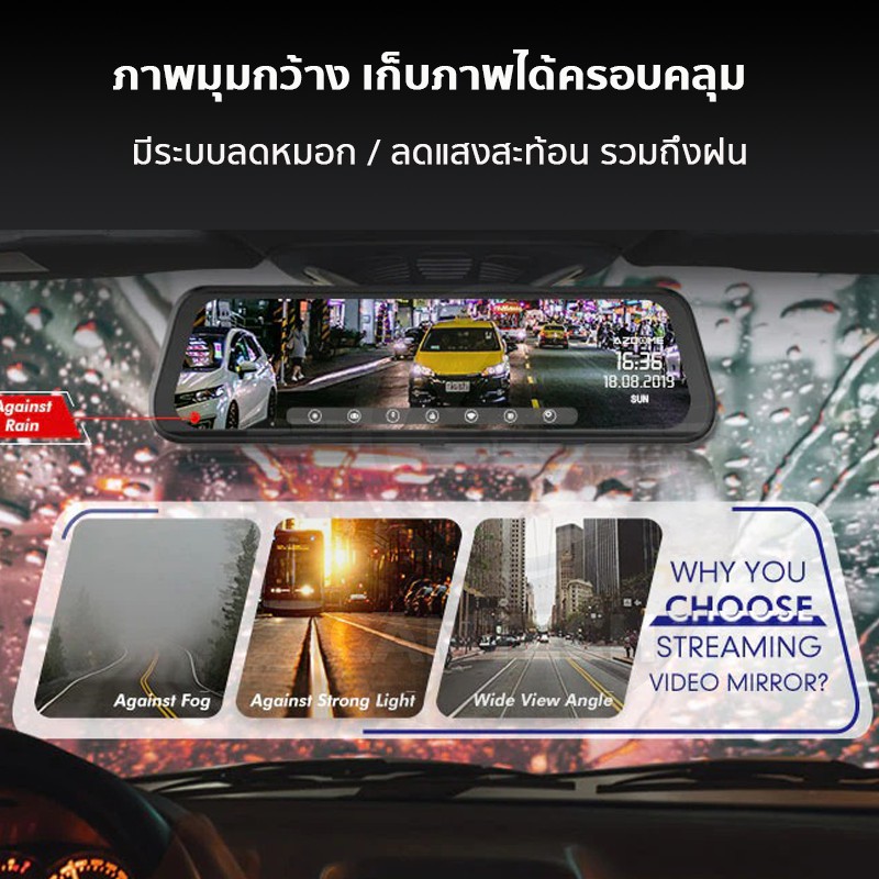 กล้องติดรถยนต์หน้าหลัง AZDOME AR08 กล้องติดรถทรงกระจก ไม่บังวิสัยทัศน์ ...