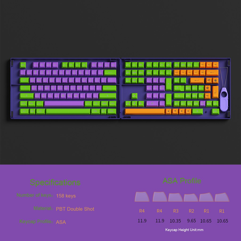 Akko Keycap Eva-01 158-Key Asa Profile Pbt Double-Shot Full-Shot ชุด ...
