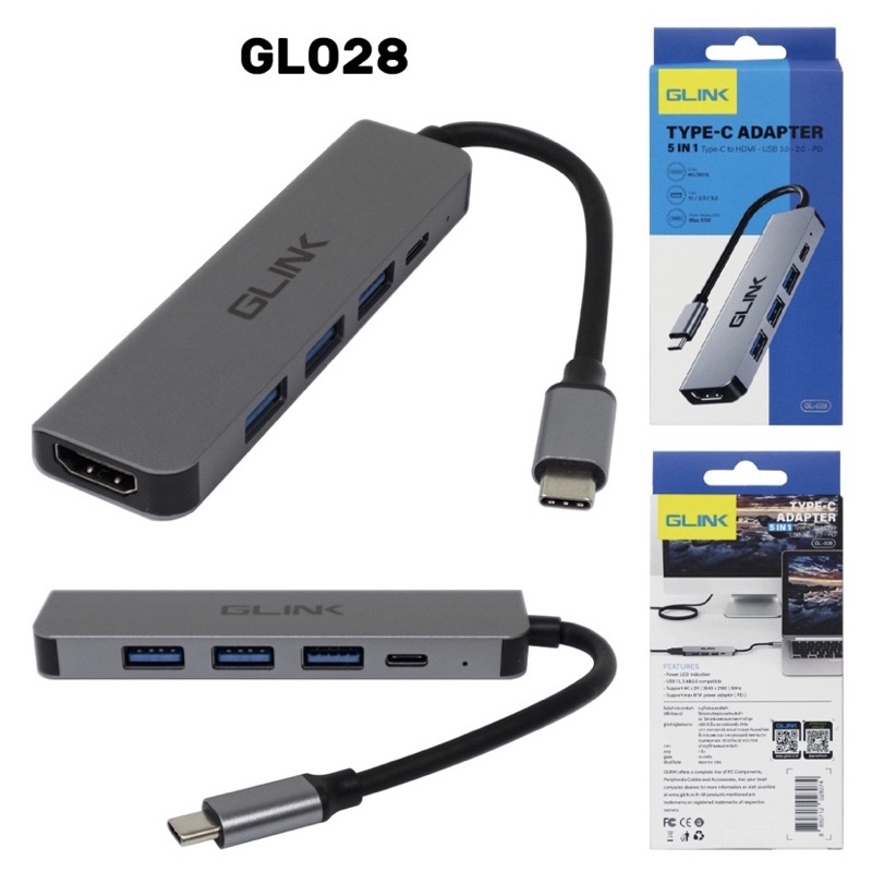 Glink GL-028 Hub Type-C to HDMI+USB 3.0+PD 87W | Shopee Thailand