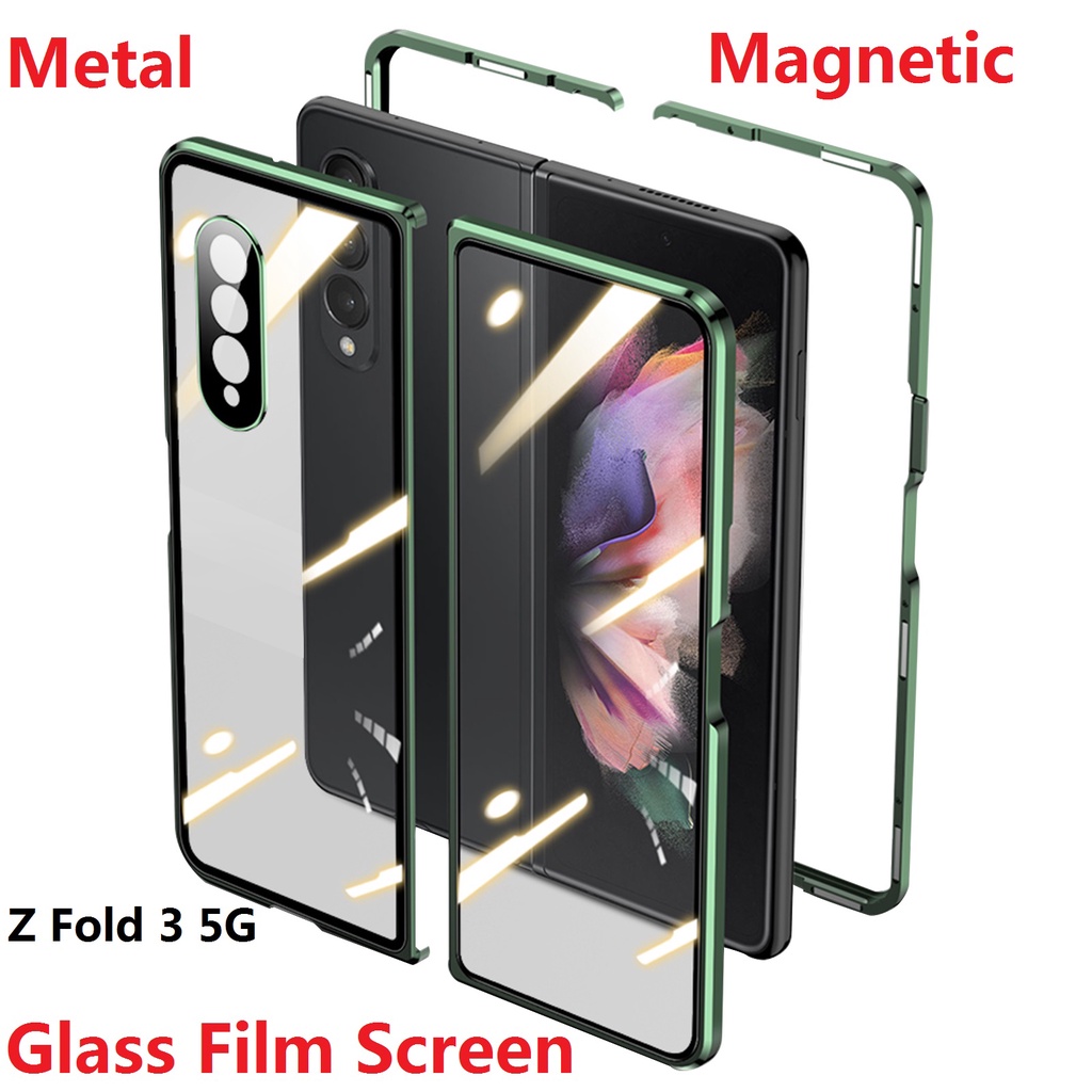 Metal Frame For Samsung Galaxy Z Fold 3 Case Tempered Glass Privacy ...