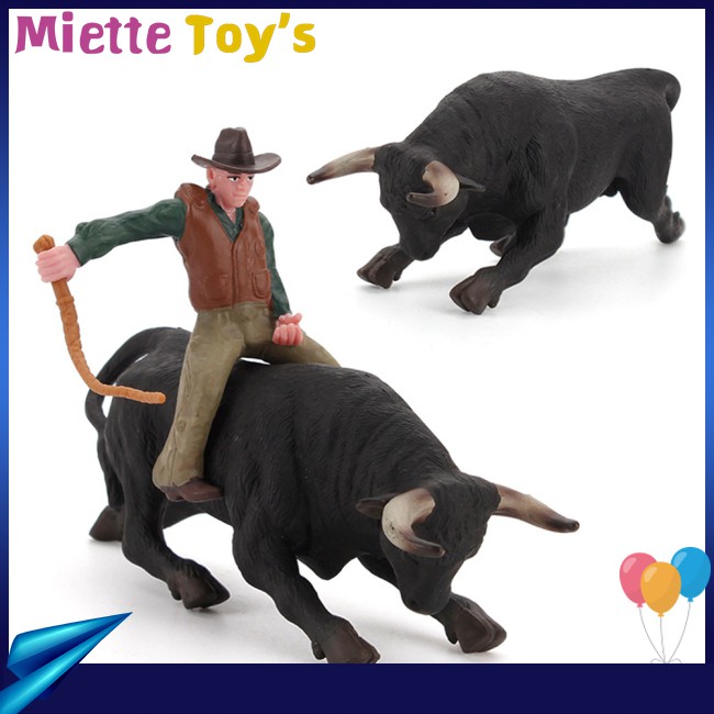 COD Plastic Figure Set Cowboy Male Bullfighter Black Bull Action ...