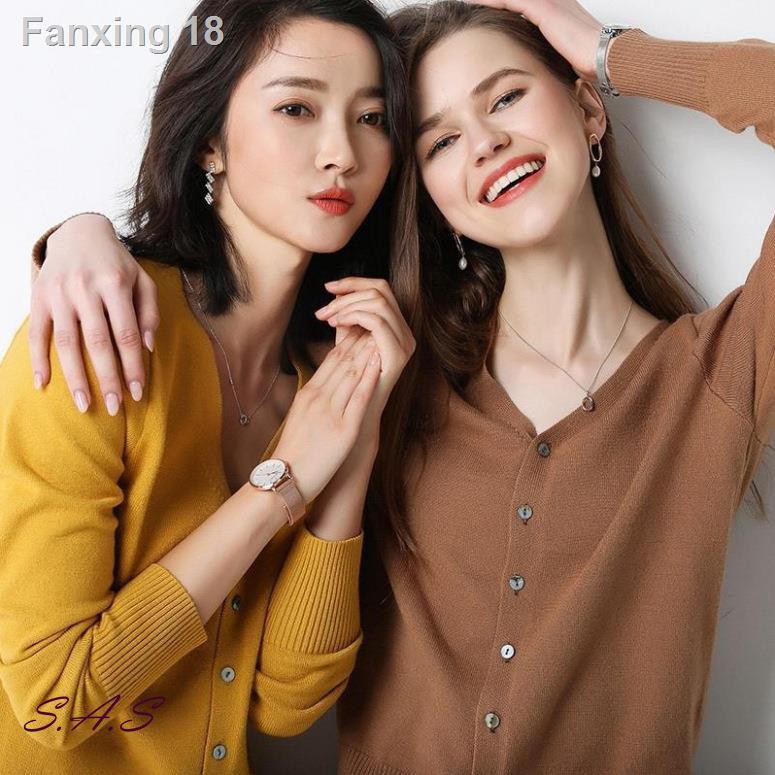 เตรียมจัดส่งSAS Korean version of core-spun yarn V-neck knitted jacket Soft long-sleeved sweater ...