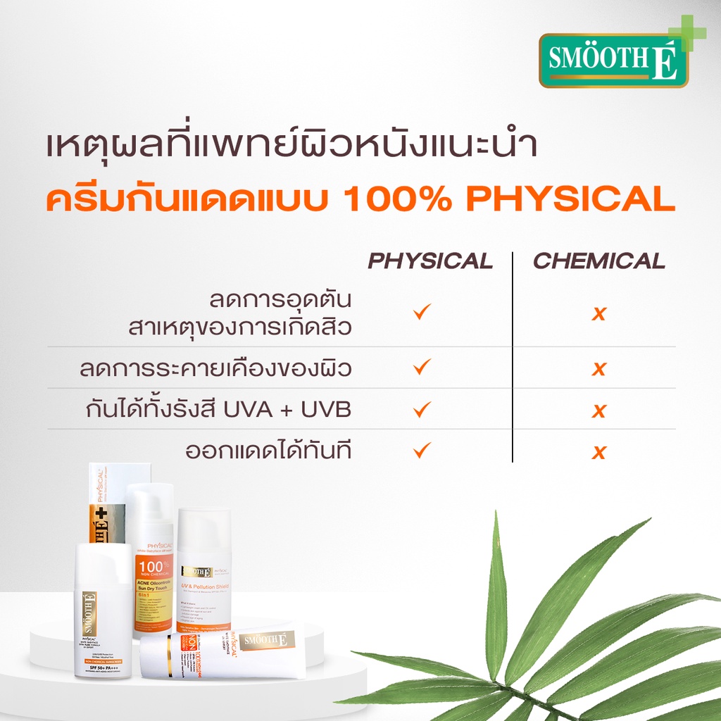 Smooth E Physical Sun Dry Acne Oil SPF50 ครีมกันแดด สำหรับคนเป็นสิว คุม ...