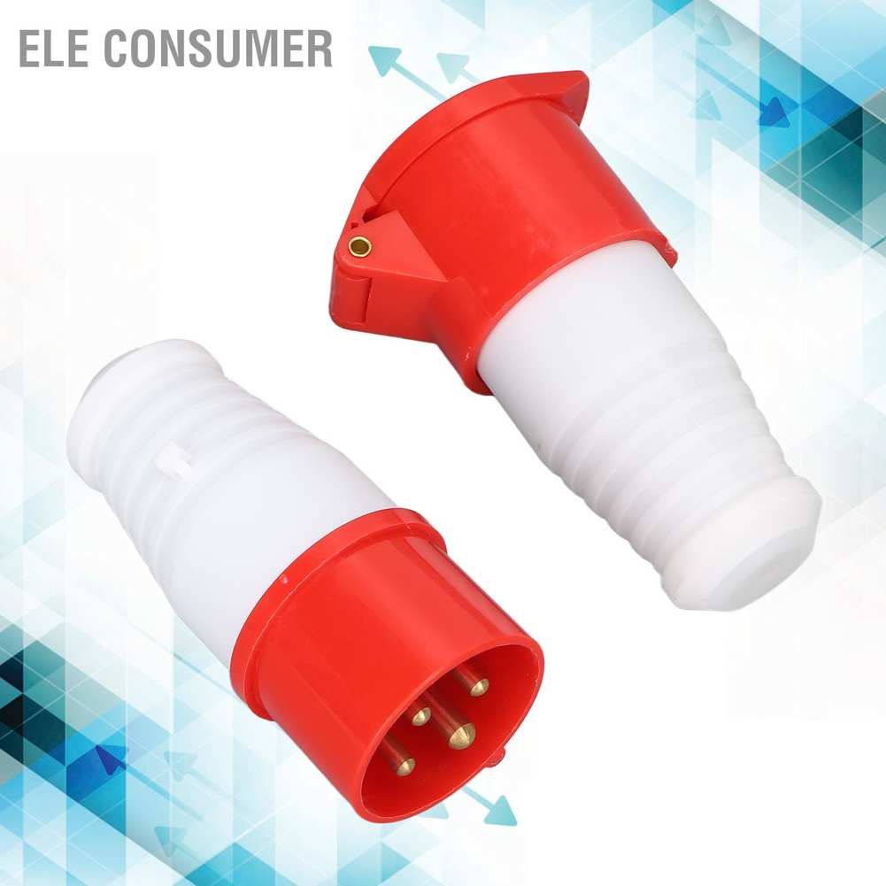 ELE Consumer 2pcs Industrial Plug Socket IP44 Waterproof 4 Pin Red CEE ...