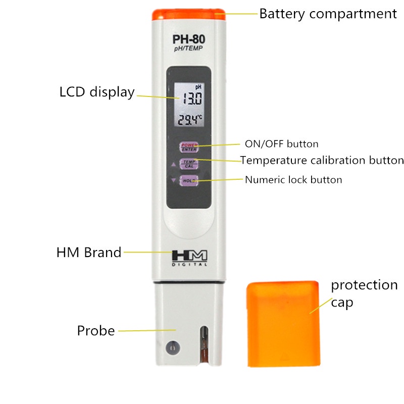 HM Digital PH-80 Waterproof PH Temperature Meter Hydro With Automatic ...