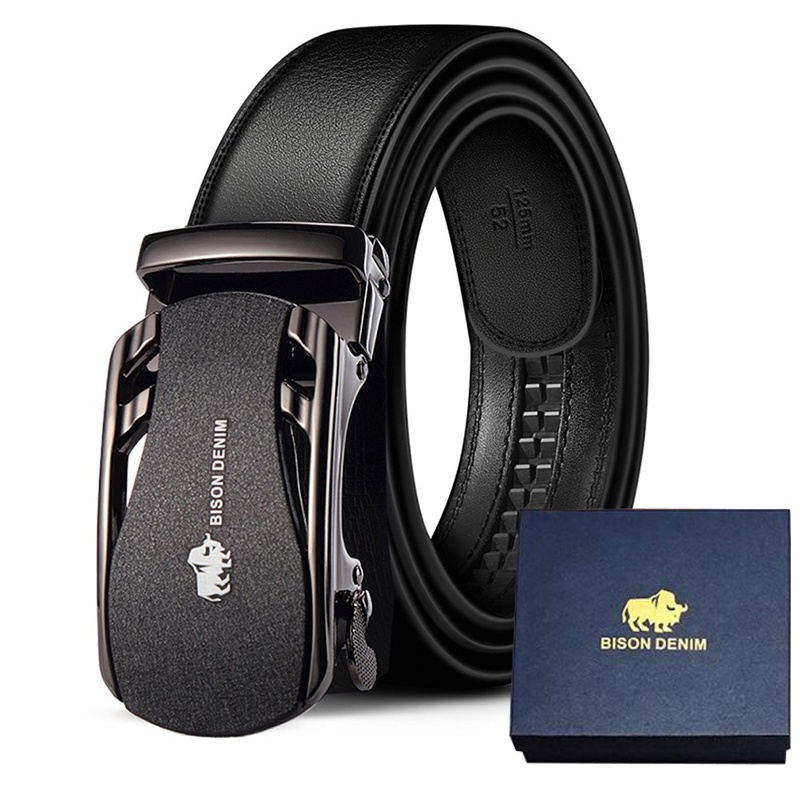 Bison Denim Luxury Brand Men Belt Cowskin Black Genuine Leather Strap ...
