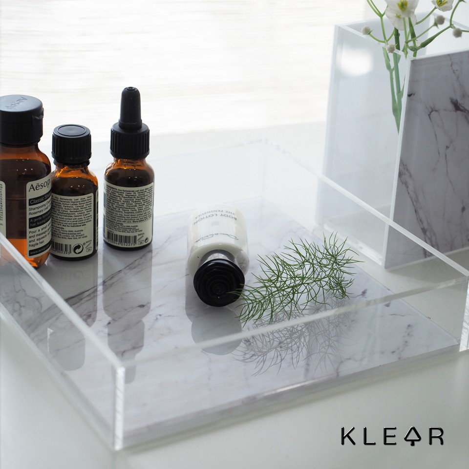 KlearObject Marble Square Tray (L) ถาดอะคริลิคใสพื้นลายหินอ่อน ถาดใส่ของ ถาดเอนกประสงค์ ถาดวาง ...