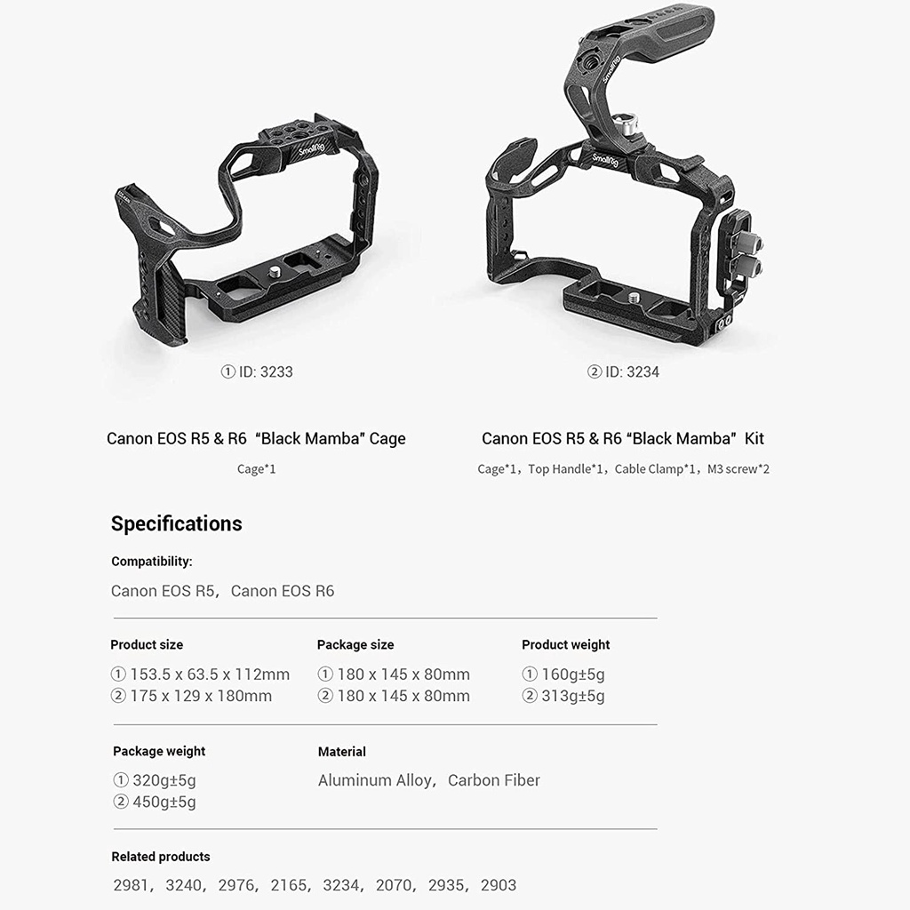 กล้องกรงSmallRig Black Mamba Camera Cage with HDMI cable clamp and Top ...