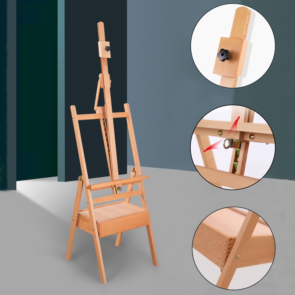 Wooden H Frame Forward Tilt Studio Easel Stand with Drawer Adjustable ...