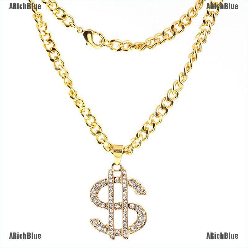 ARichBlue Gold Plated Crystal Dollar Sign Pendant Necklace Gangster ...