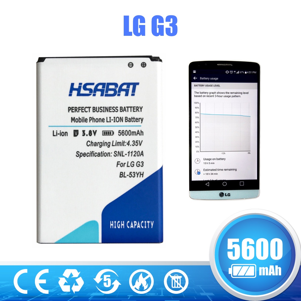 5600mAh BL-53YH BL 53YH For LG G3 D858 D855 D857 D859 D850 F400 F460 ...