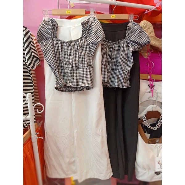 MesubShop ชุดเซ็ต Set2ชิ้น เสื้อกางเกง ผ้าบาร์บี้งานตามหาครอปลายสก๊อตกางเกงเอวยางหลัง ดอลลี่ ...