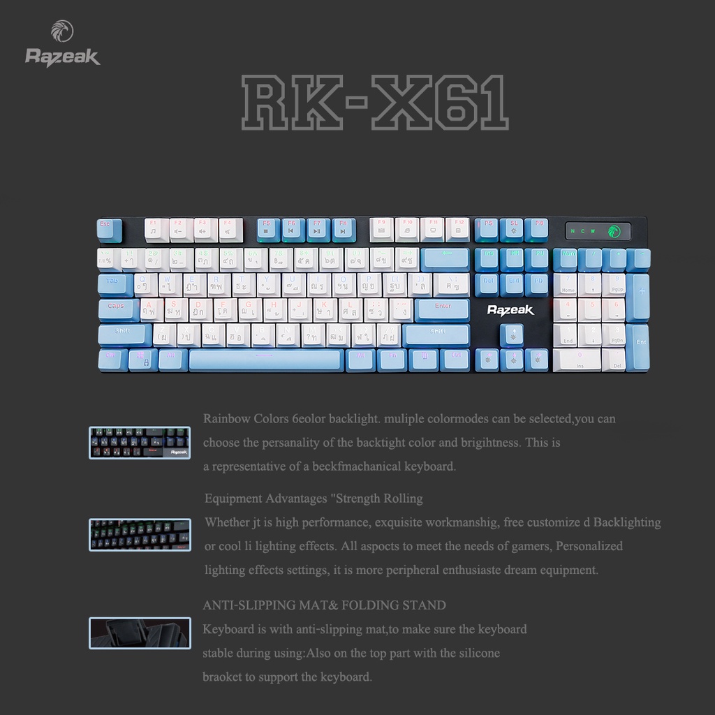 Razeak RK-X61 Pantheon Metal Mechanical Keyboard Gaming BLUESWITCH ...