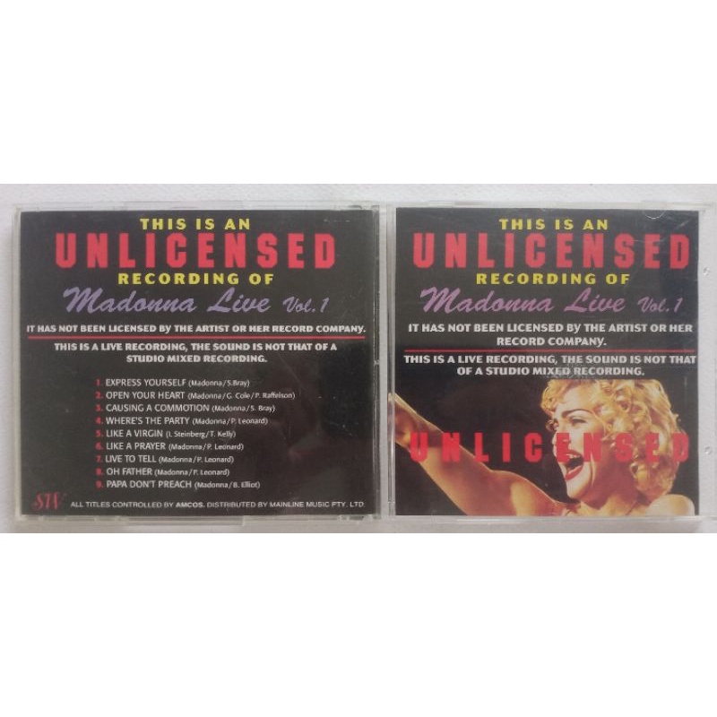ซีดีเพลง MADONNA Unlicensed Vol.1 (LiveConcert) RARE CD Music ...
