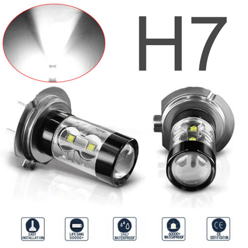 หลอดไฟตัดหมอก H7 80 W High Power Led Drl Bulbs 6000 K สีขาว 2 ชิ้น ...