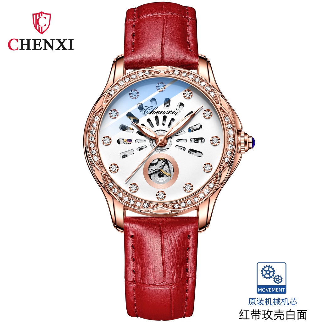 Chenxi CHENXI พร้อมส่ง นาฬิกาข้อมืออัตโนมัติ แต่งเพชรเรืองแสง กันน้ํา สําหรับผู้ชาย และผู้หญิง ...