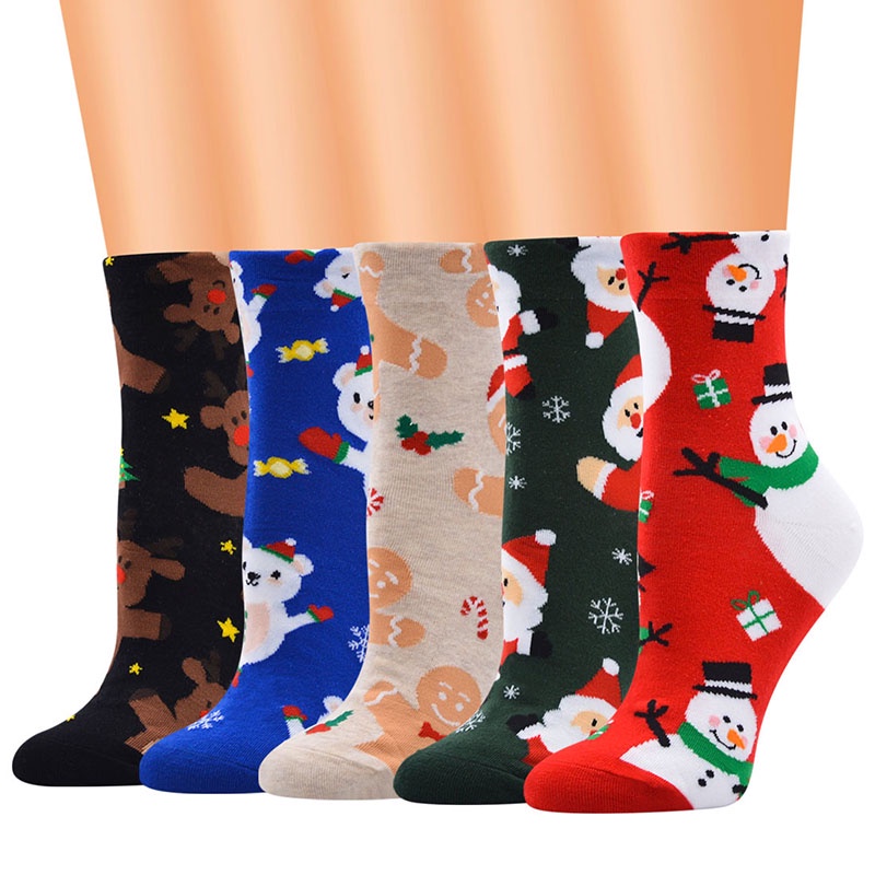 Urgot 6 Pairs Women Cotton Cartoon Christmas Socks Cute Santa Claus